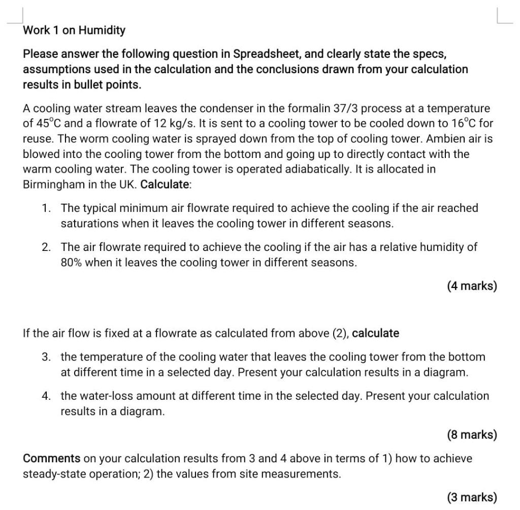 Solved Work 1 on Humidity Please answer the following | Chegg.com