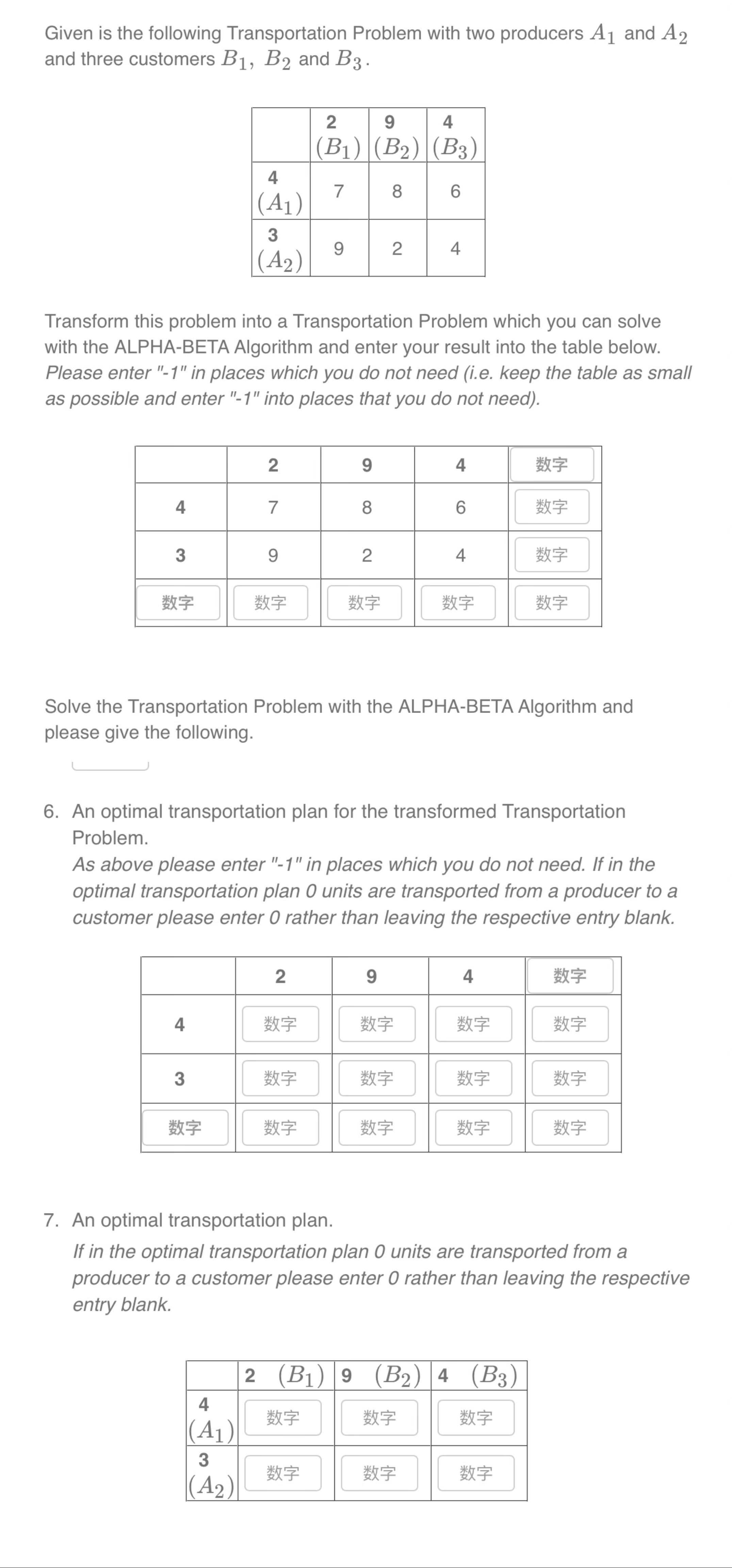 Solved Given is the following Transportation Problem with | Chegg.com