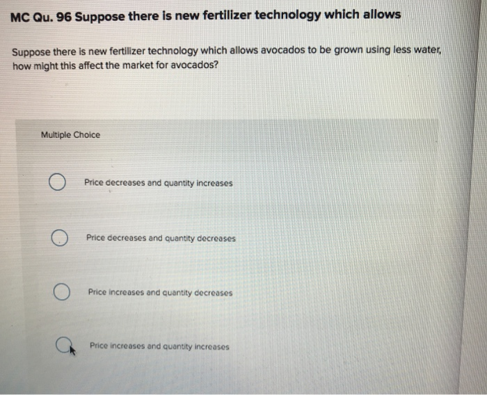 Solved MC Qu. 96 Suppose there is new fertilizer technology | Chegg.com