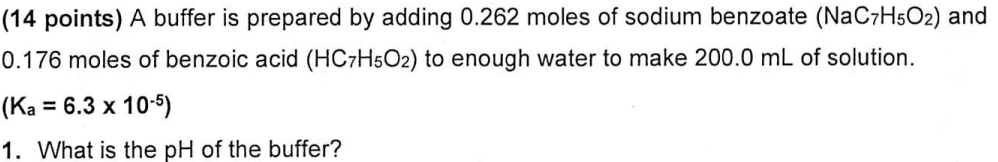Solved (14 points) A buffer is prepared by adding 0.262 | Chegg.com