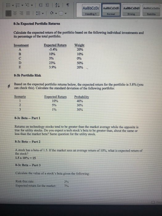 Solved 8-3a Expected Portfolio Returns Calculate the | Chegg.com