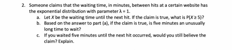 Solved 2. Someone claims that the waiting time, in minutes, | Chegg.com