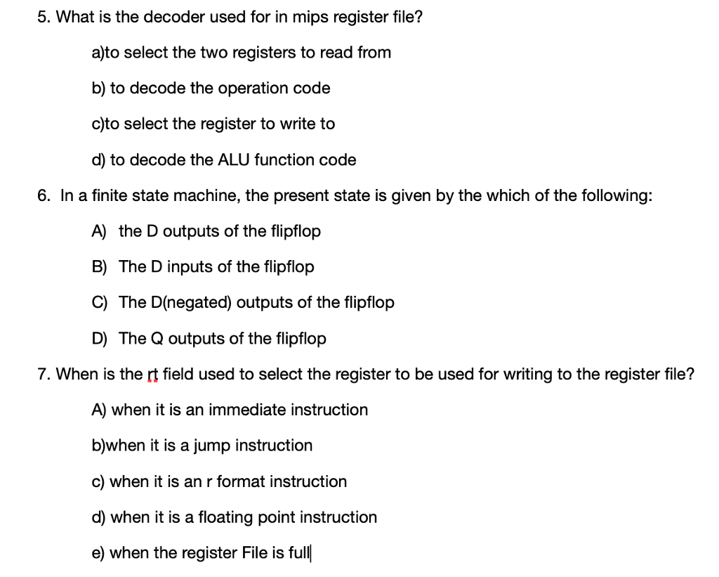 Solved 5. What is the decoder used for in mips register | Chegg.com