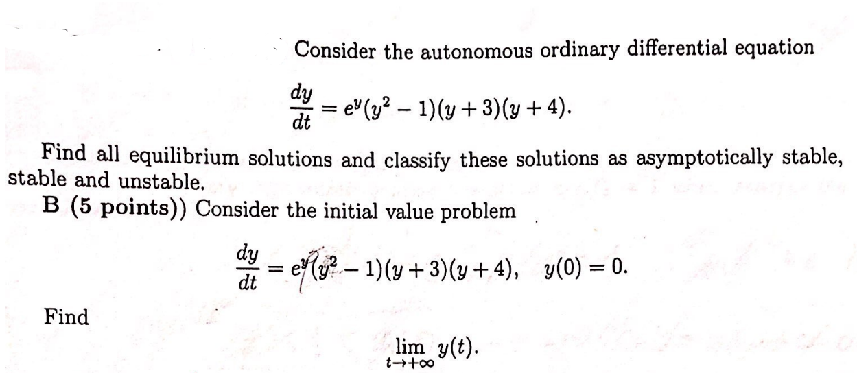 Solved Consider the autonomous ordinary differential | Chegg.com