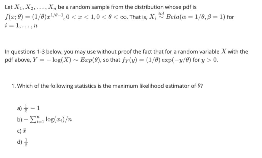 Solved Let X1,X2,…,Xn be a random sample from the | Chegg.com