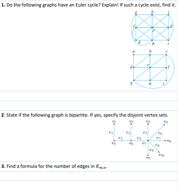 Solved 1. Do the following graphs have an Euler cycle? | Chegg.com