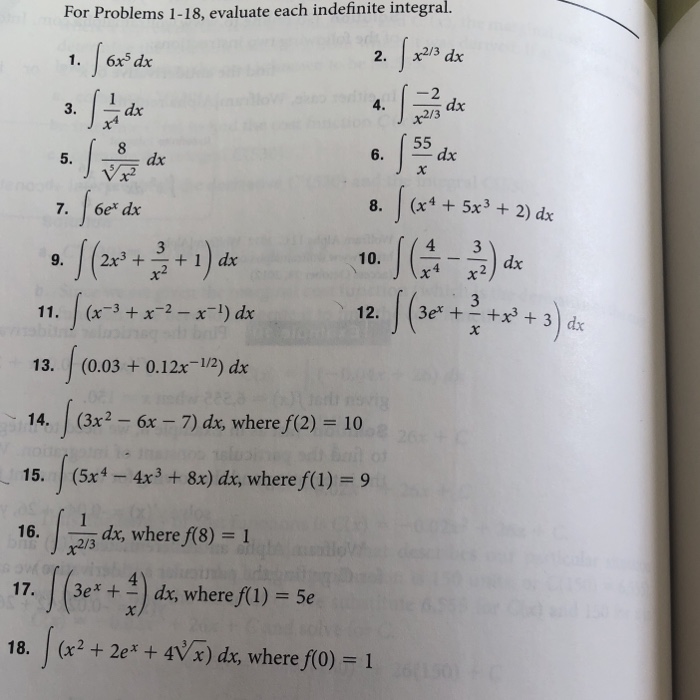 Solved For Problems 1-18, evaluate each indefinite integral. | Chegg.com