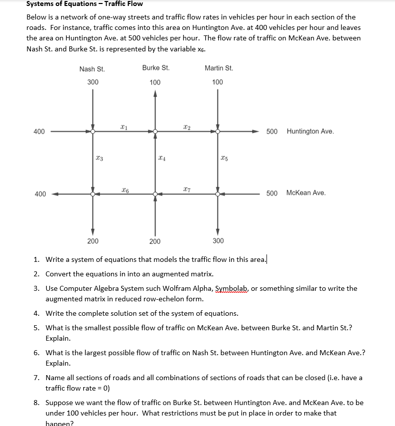 Systems of Equations - Traffic Flow Below is a | Chegg.com