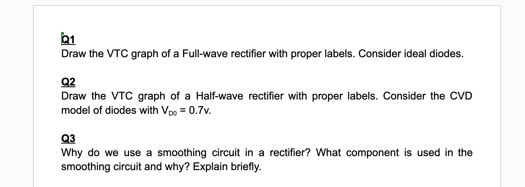 Solved Q1Draw the VTC graph of a Full-wave rectifier with | Chegg.com