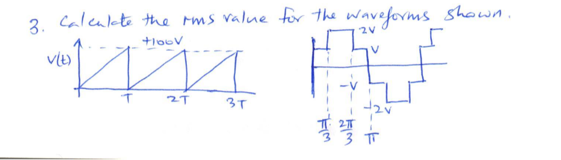 Solved 3. for the waveforms shown. Calculate the rms value | Chegg.com