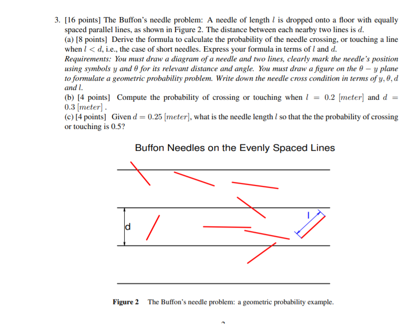 3. [16 points] The Buffon's needle problem: A needle | Chegg.com