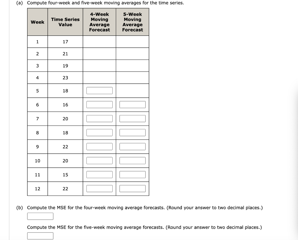 Solved (a) Compute four-week and five-week moving averages | Chegg.com