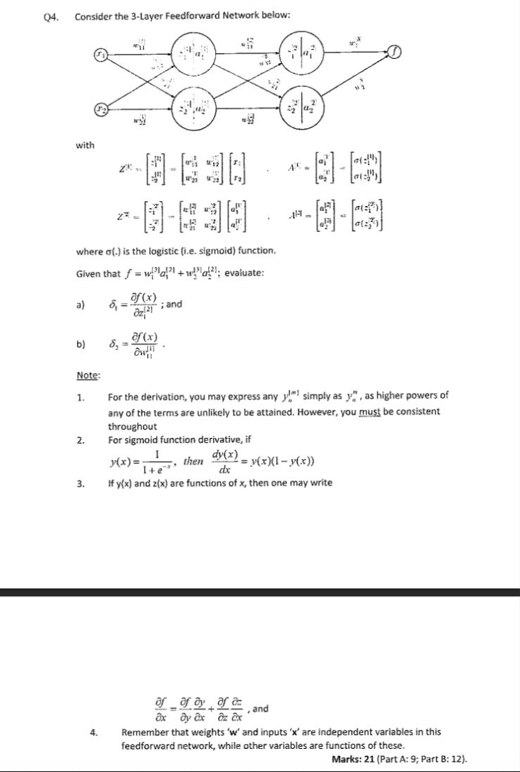 Solved Q4. ﻿Consider the 3-Layer Feedforward Network below : | Chegg.com