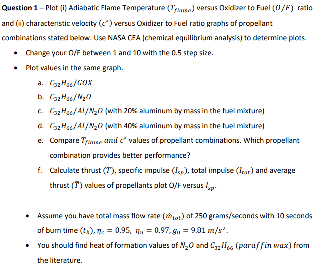 Solved USE NASA CEA ( CHEMICAL EQUILIBRIUM ANALYSIS ) TO | Chegg.com