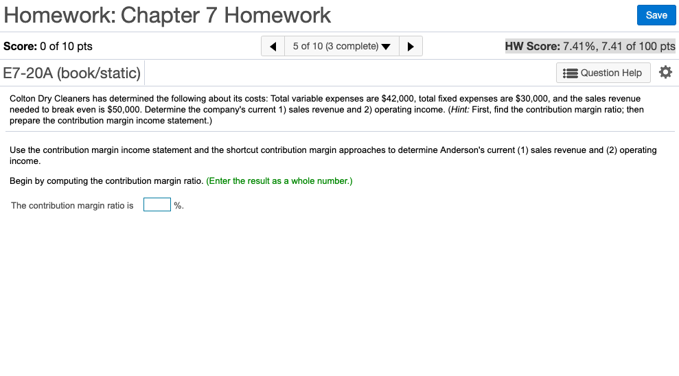 Solved Homework Chapter 7 Homework Save Score 0 Of 10 Pts