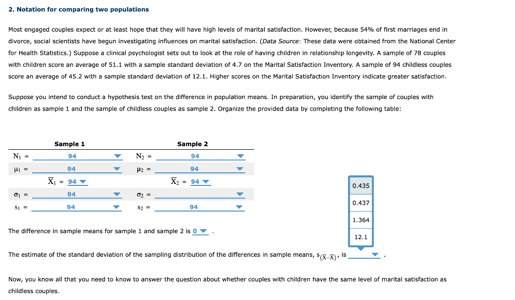 Solved 2. Notation for comparing two populations Most | Chegg.com
