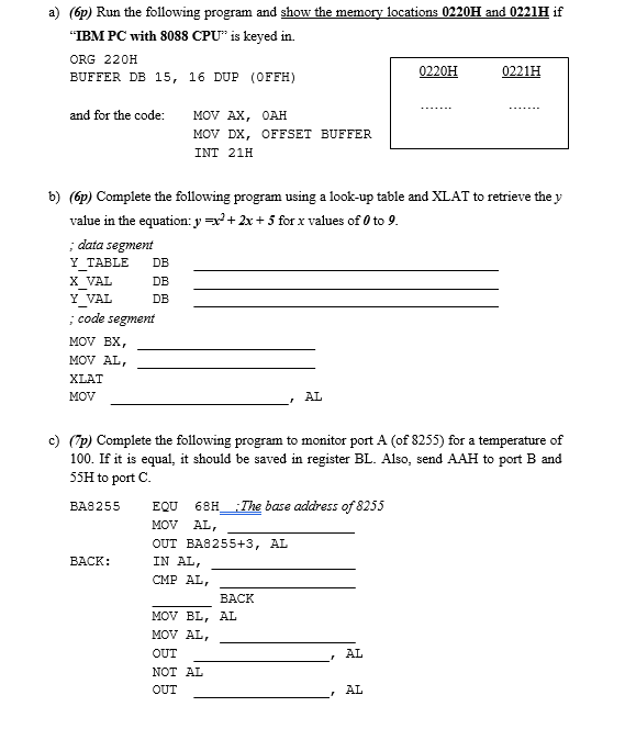 Solved a) (6p) Run the following program and show the memory | Chegg.com