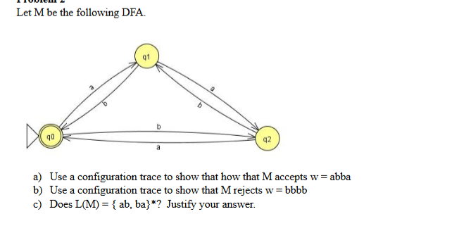 Solved Let M be the following DFA.a) ﻿Use a configuration | Chegg.com