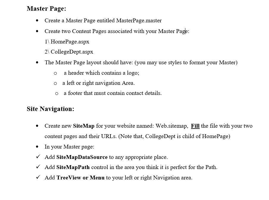 Solved Master Page: - Create a Master Page entitled | Chegg.com