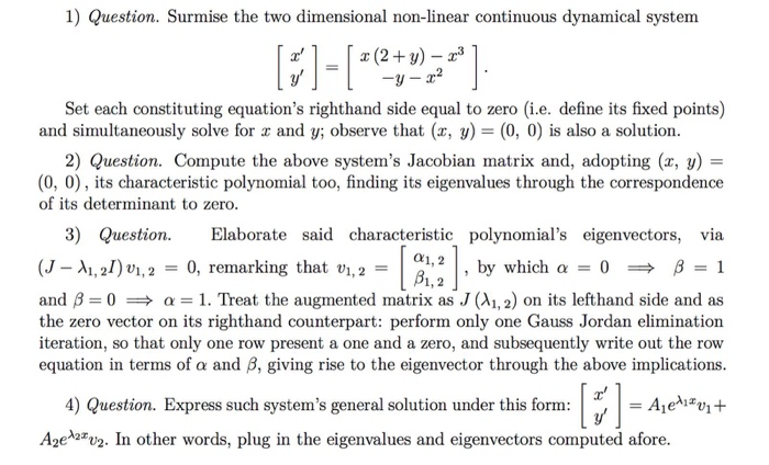 Solved 1) Question. Surmise the two dimensional non-linear | Chegg.com
