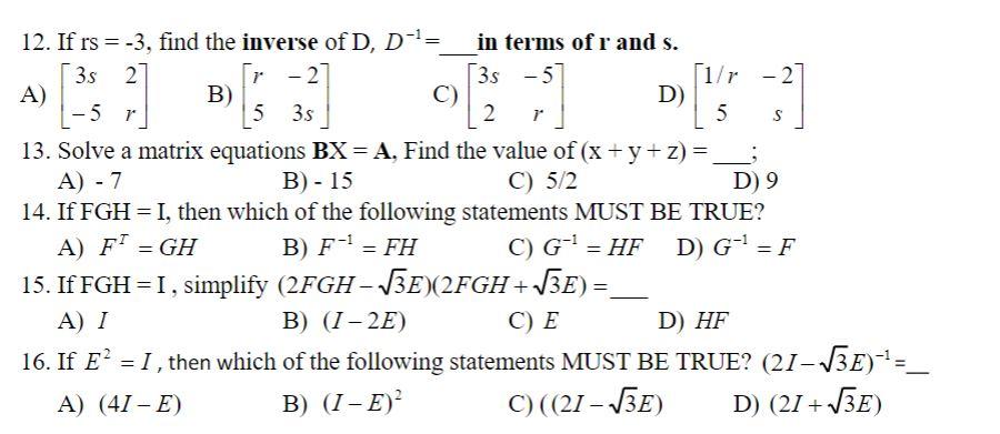 Solved In Problems 7 through 16, given matrices X, A, B, C, | Chegg.com