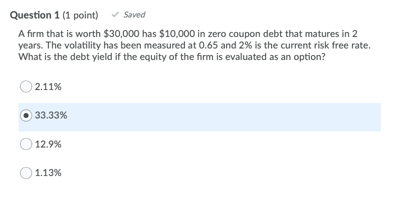 Solved Question 1 (1 point) Saved A firm that is worth | Chegg.com