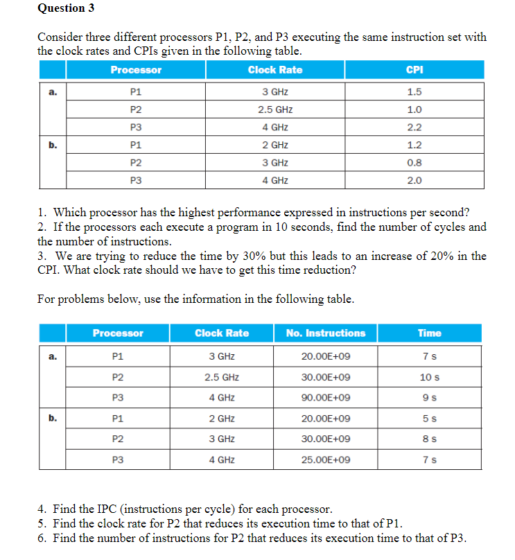 Solved Question 3 Consider three different processors P1, | Chegg.com