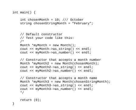 Solved Assignment in C++, please Write a class called Month | Chegg.com