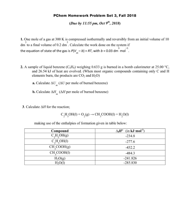 Solved PChem Homework Problem Set 3, Fall 2018 (Due by 11:55 | Chegg.com