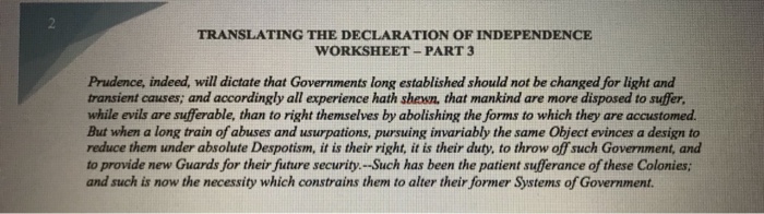 Solved TRANSLATING THE DECLARATION OF INDEPENDENCE | Chegg.com