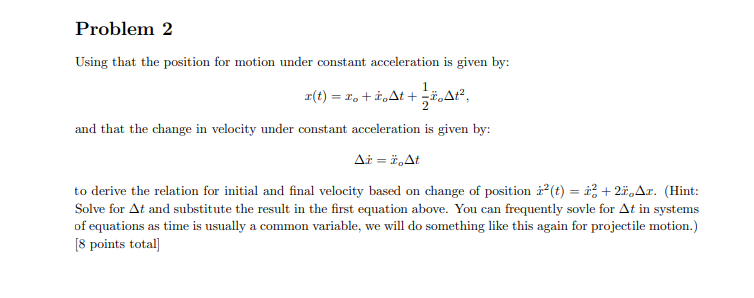 Solved Using that the position for motion under constant | Chegg.com