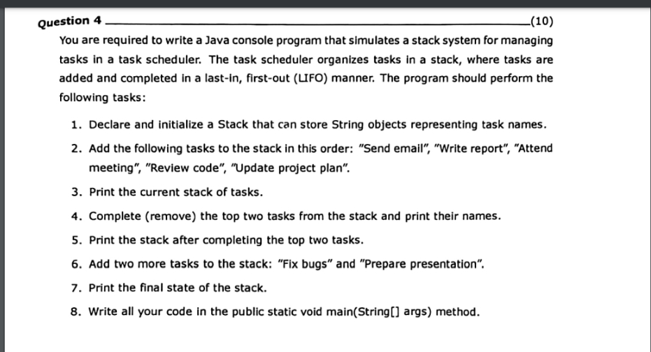 Solved Question 4 (10)You are required to write a Java | Chegg.com