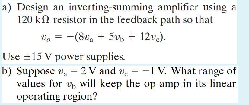 Solved a) Design an inverting-summing amplifier using a 120 | Chegg.com