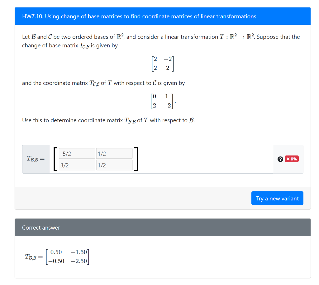 Solved HW7.10. Using change of base matrices to find | Chegg.com