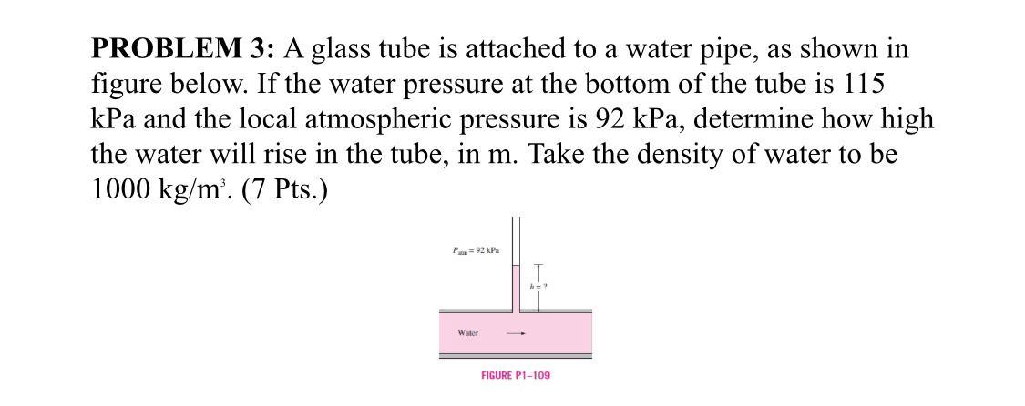 Solved PROBLEM 3: A glass tube is attached to a water pipe, | Chegg.com