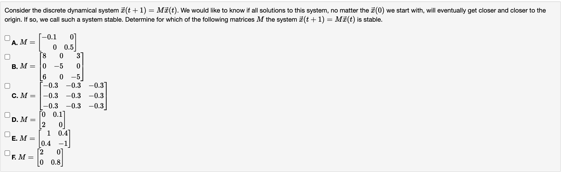 Solved Consider the discrete dynamical system õ(t + 1) = | Chegg.com