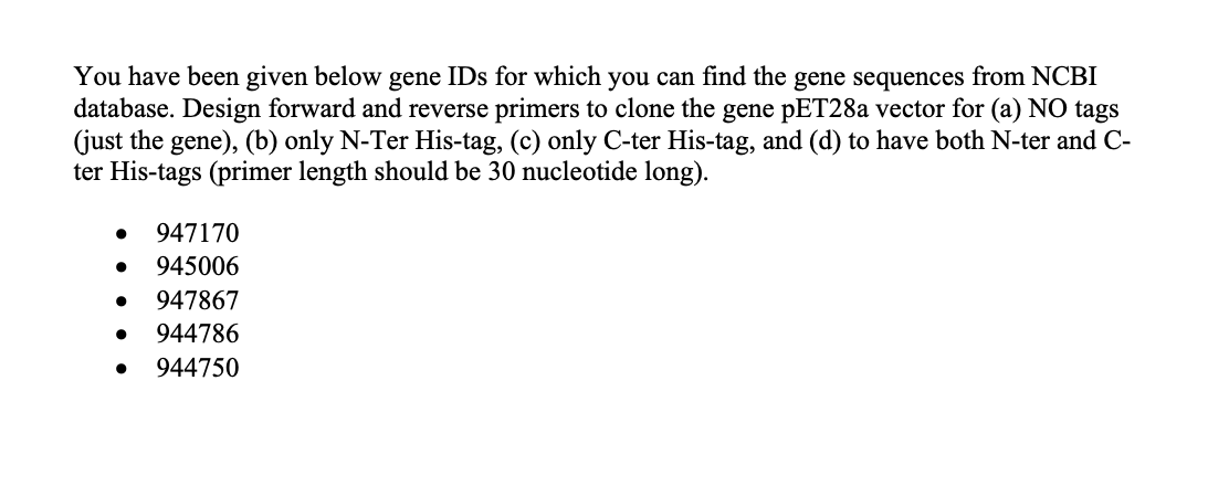 Solved You Have Been Given Below Gene Ids For Which You Can