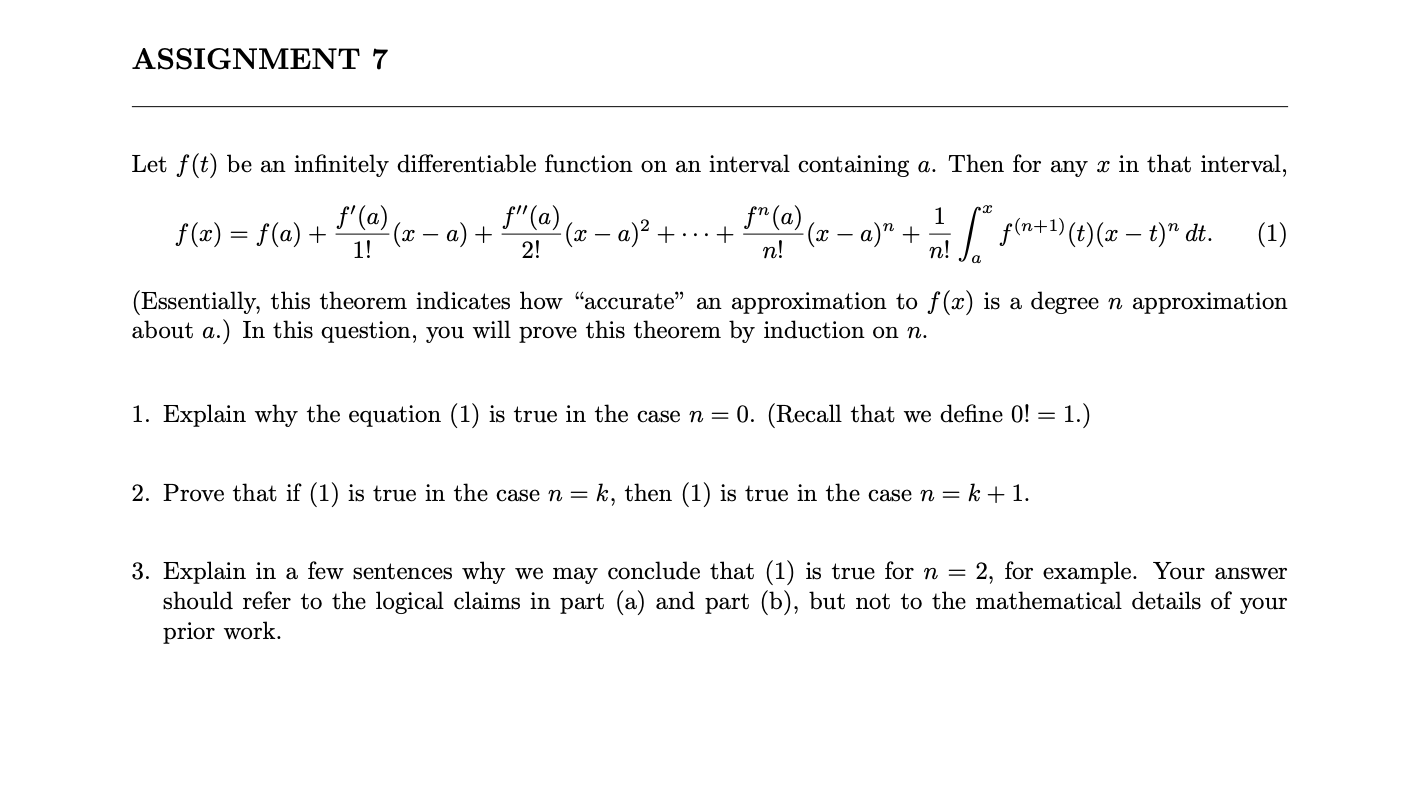 Solved Assignment 7 Let F T Be An Infinitely Differentiable