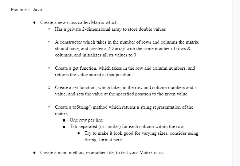 Solved Java Create A New Class Called Matrix 6798
