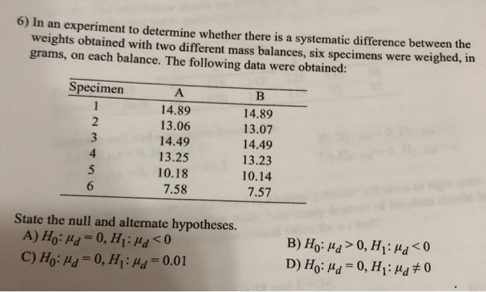 6) In an experiment to determine whether there is a | Chegg.com