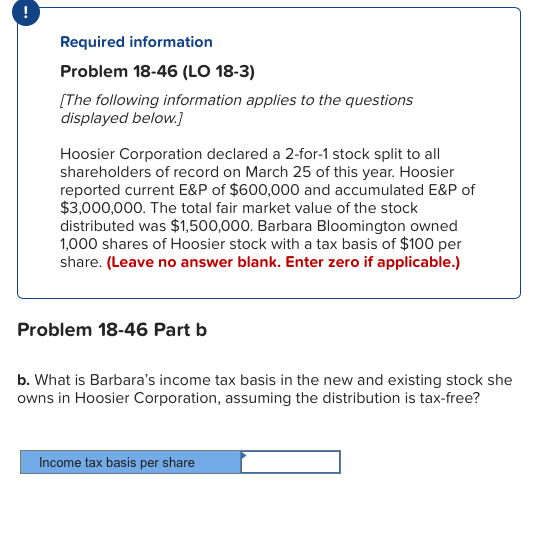 Solved Required information Problem 18-46 (LO 18-3) [The | Chegg.com Solved Required information Problem 18-46 (LO 18-3) [The | Chegg.com