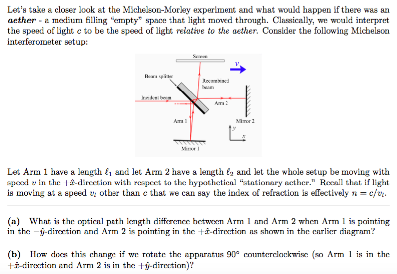 Solved Let's take a closer look at the Michelson-Morley | Chegg.com