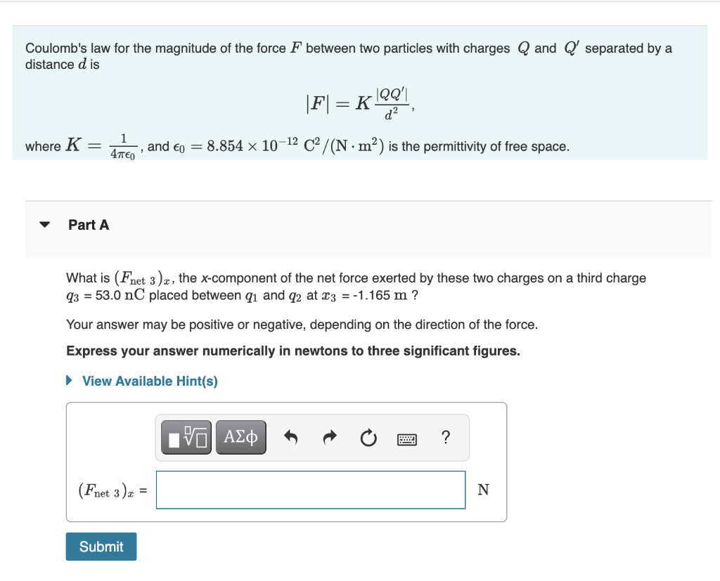 Coulomb's law for the magnitude of the force F | Chegg.com