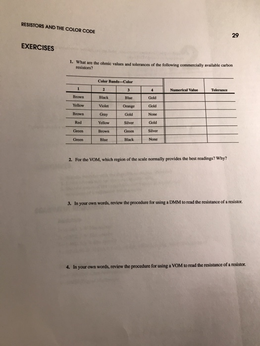 Resistors and the Color Code OBJECTIVES 1. Become | Chegg.com