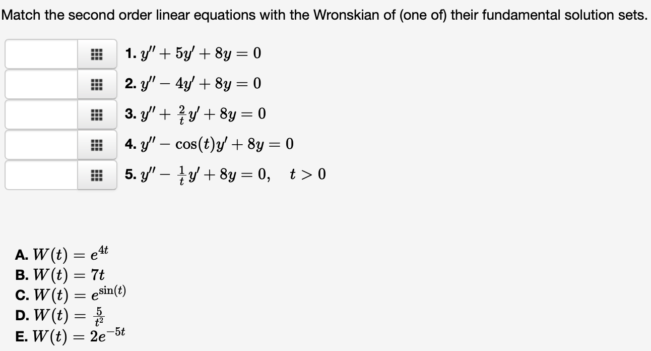 Solved Match the second order linear equations with the | Chegg.com