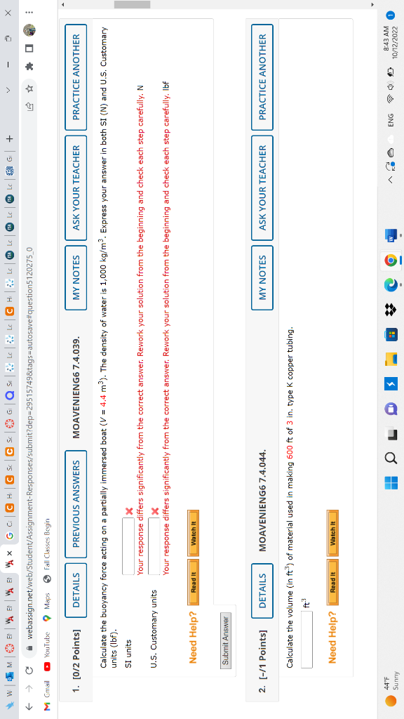 Solved SI units x Your response differs significantly from | Chegg.com