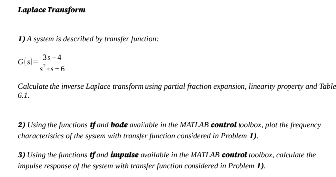 Solved Laplace TransformA system is described by transfer | Chegg.com