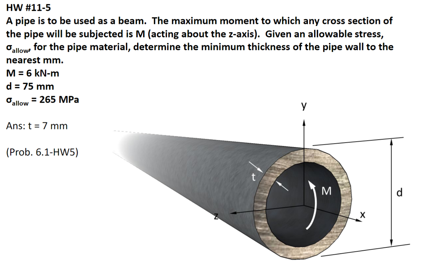 Solved A pipe is to be used as a beam. The maximum moment to | Chegg.com