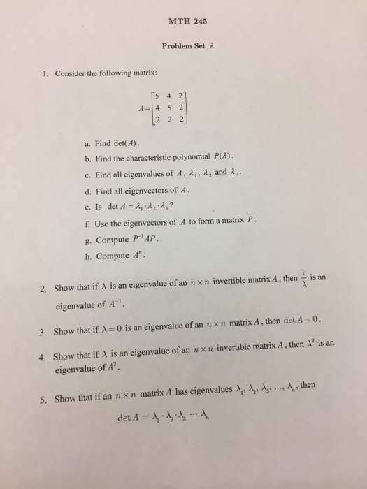 Solved MTH 245 Problem Set ? 1. Consider the following | Chegg.com