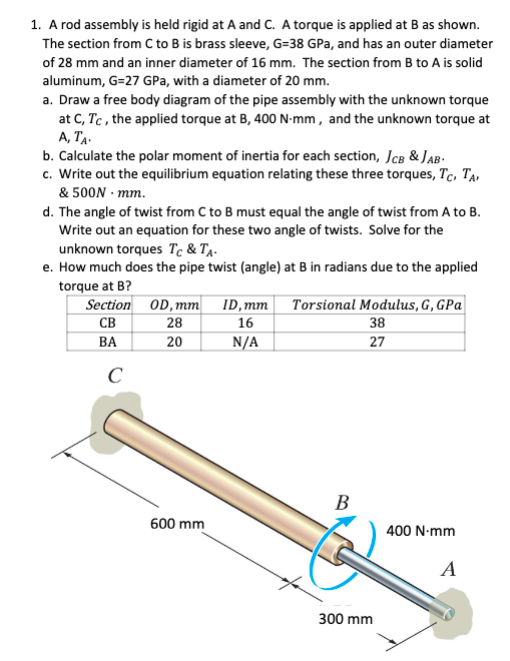 Solved 1. A rod assembly is held rigid at A and C. A torque | Chegg.com